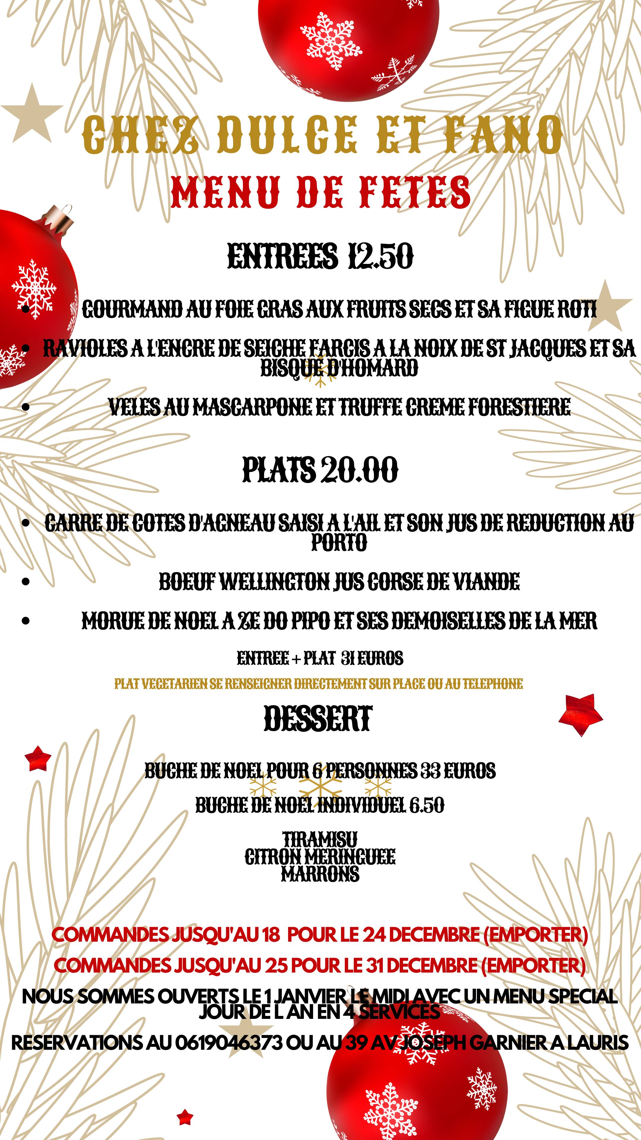 Notre Menu de fêtes